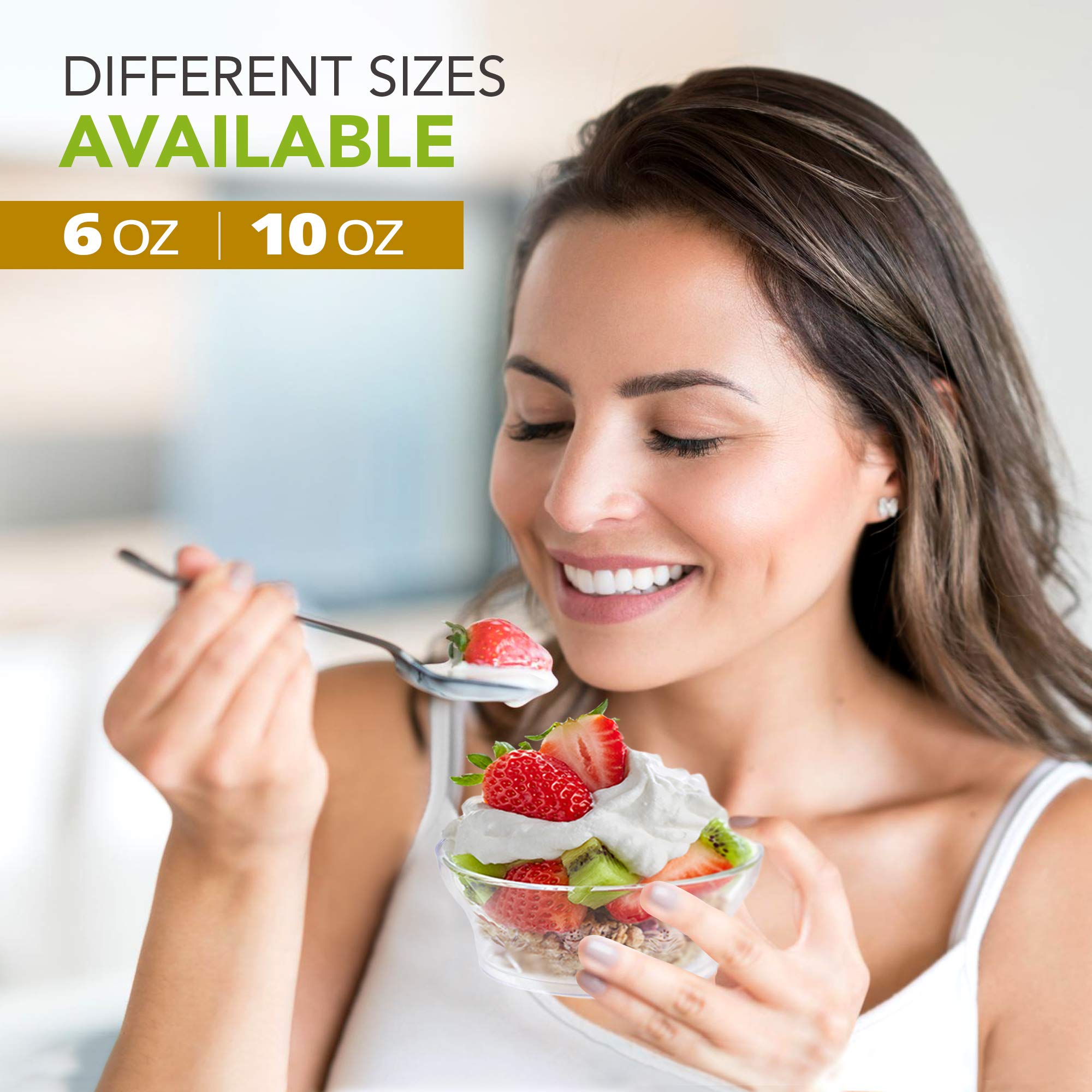 Fit Meal Prep [60 Pack Clear Plastic Bowls - 10 oz Hard Ice Cream Cups, Disposable, Small Serving for Sundae, Dessert, Sauce, Salad, Snacks at Home, Party, Catering, Wedding