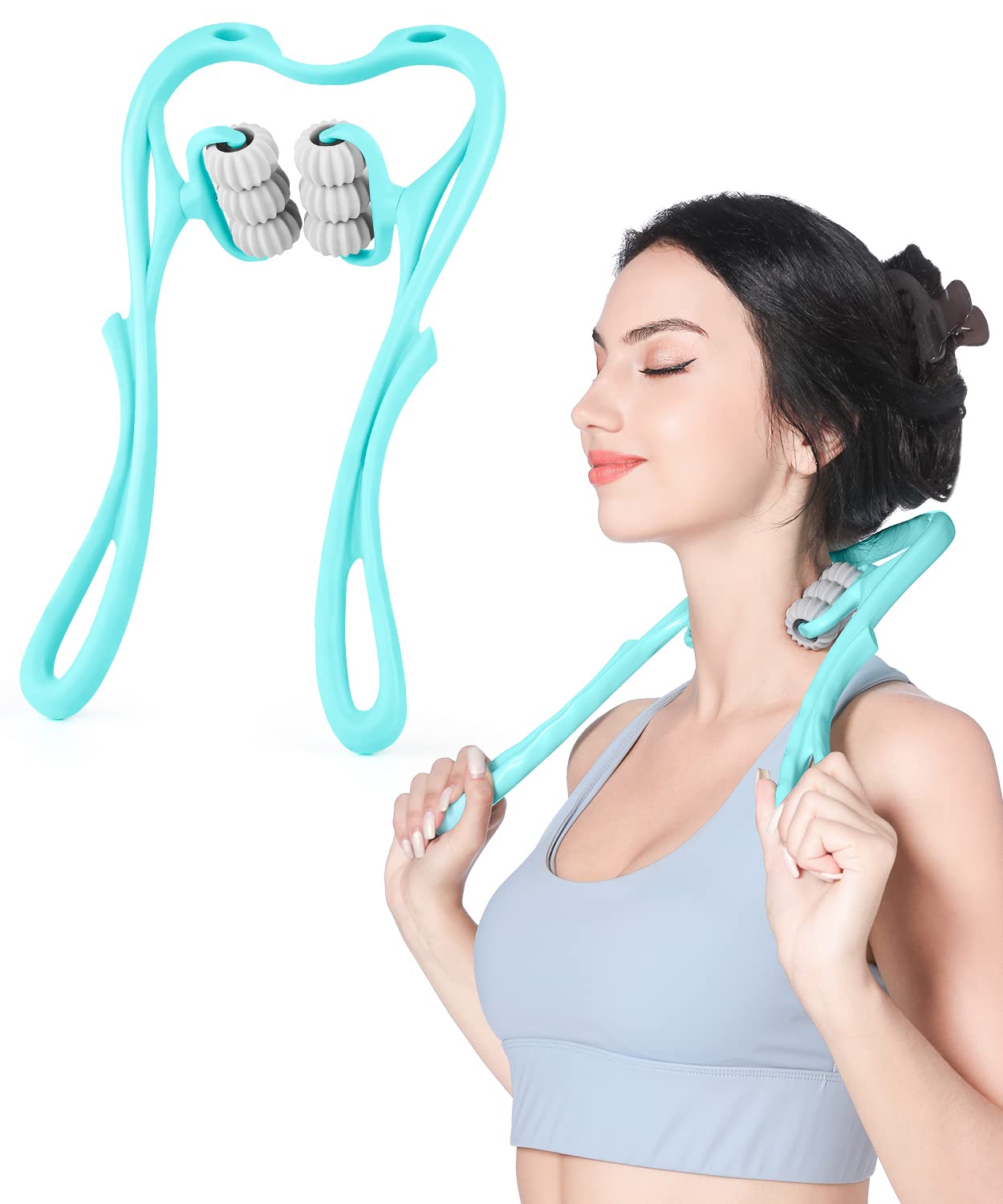GESAI Neck Massager, Neck Roller for Pain Relief of Deep Tissue, Trigger Point Roller Massager with 6 Wheels, Handheld Shiatsu Shoulder Tools, Suitable for Arm, Legs, Back, Neck and Shoulder Relaxer