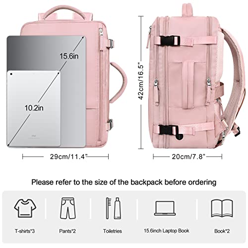 Rinlist Travel Backpack (2 Pieces Pink+Beige), Carry-on Backpack Flight-Approved for Men Women