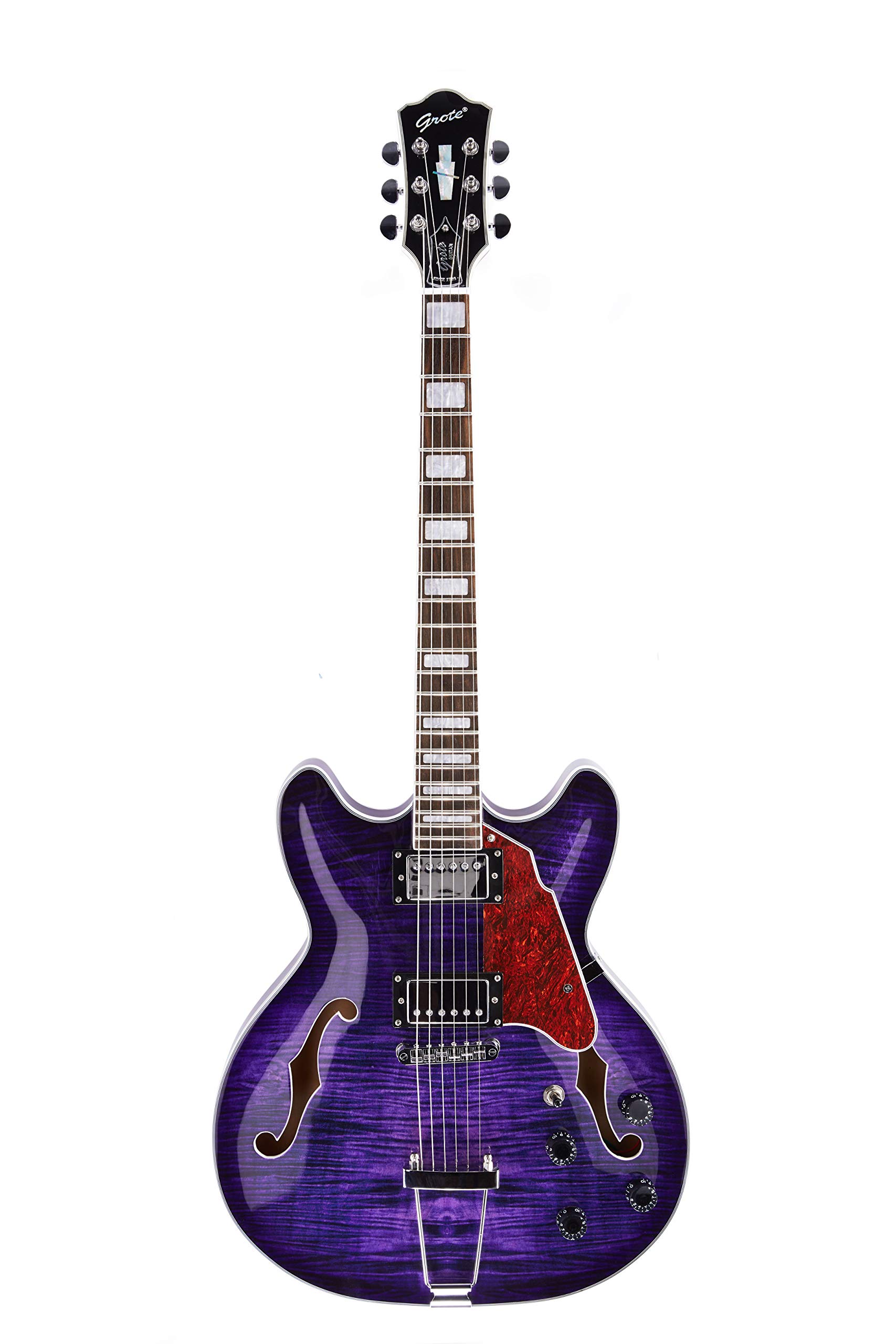 GROTE Jazz Electric Guitar Semi-Hollow Body Trapeze Tailpiece Bridge Guitar Gig Bag (Purple)