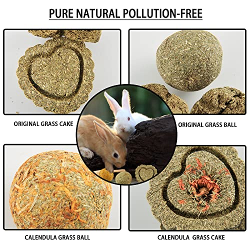 VCZONE Rabbit Chew Toys, Pet Bunny Tooth Chew Toys Organic Natural Apple Wood Grass Cake Ideal for Bunny, Chinchilla, Guinea Pigs, Hamsters Teeth Grinding (12 Pack)