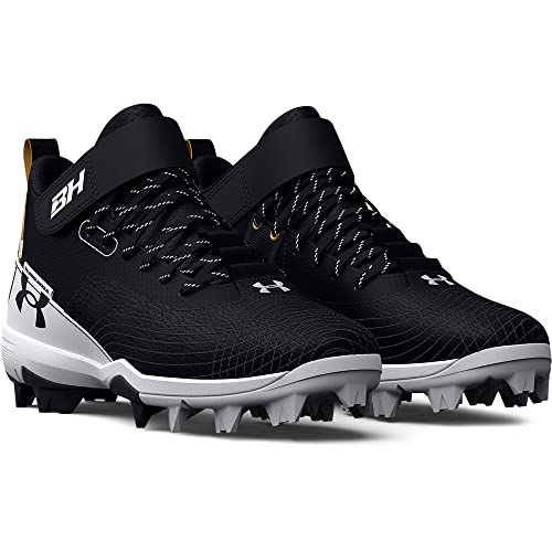 Under Armour Boys' Little Kid Harper 7 Mid Junior Rubber Molded Baseball Cleat, (001) Black/White/Black, 2
