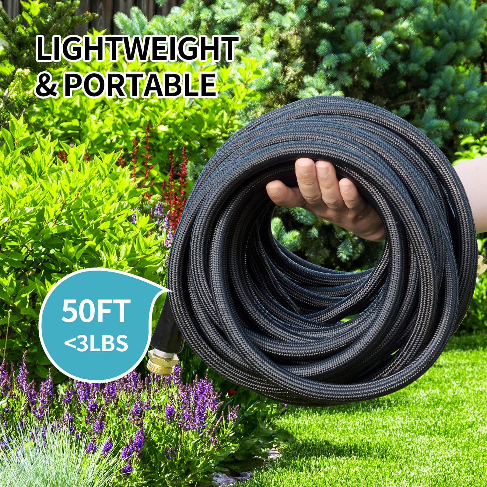 Lightweight Garden Hose, 2024 Flexible Garden Water Hose, Portable Patio Hose with Solid Brass Fittings and Double Latex Core for Pet Washing, 25FT