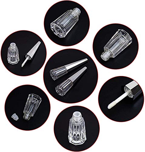 Healthcom 6 Pcs 7ML Clear Lip Gloss Tubes with Heart Brush Diamond Empty Lip Balm Container Lipstick Tube with Silver Lid DIY Refillable Bottles Makeup Sample Bottle Cosmetic Travel Gloss Containers