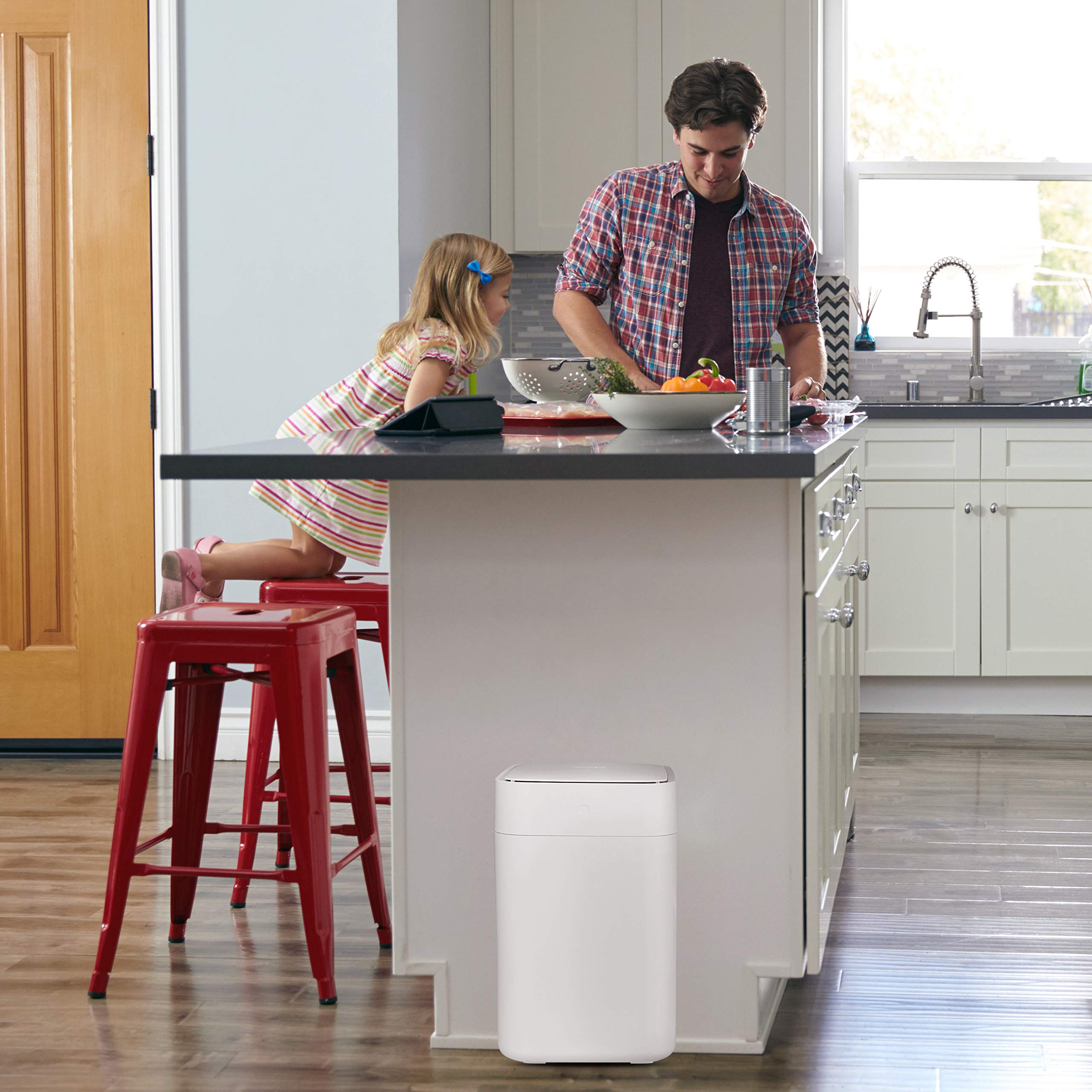 TOWNEW T1 Self-Sealing and Self-Changing 4 Gallon Trash Can, Automatic Open Lid and Motion Sense Activated Smart Home Electric Garbage Bin, White x1 Refill Ring Included (Up to 25 Bags)