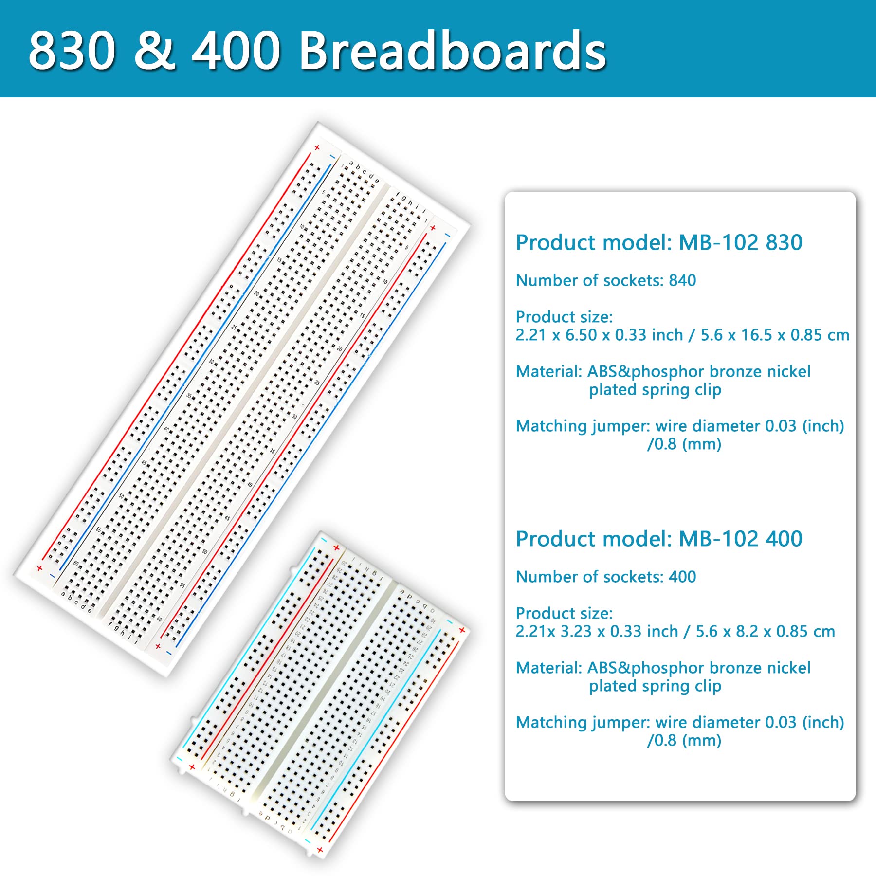 Minidodoca Breadboard Jumper Wires Kit 4pcs 400&830 Point Solderless Breadboards with Power Supply Module,140pcs 0.08"- 4.92" U-Shape,65pcs 4.7"-9.4",120pcs Length 8" M/M F/M F/F Dupont Jumper Wire