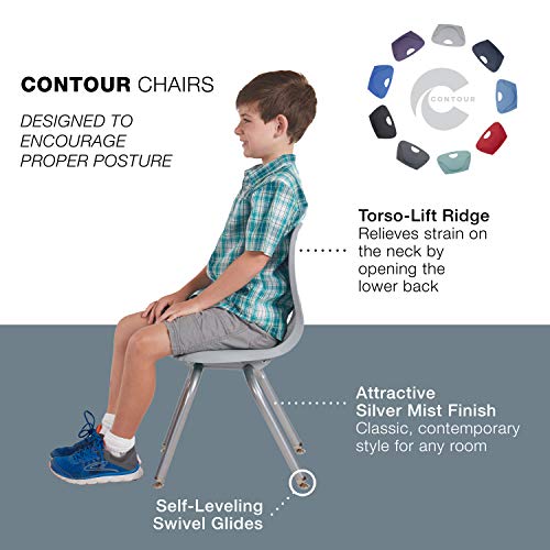 FDP 16" Contour School Stacking Student Chair, Ergonomic Molded Seat Shell with Powder Coated Silver Frame and Swivel Leg Glides; for in-Home Learning or Classroom - Tangerine (4-Pack)