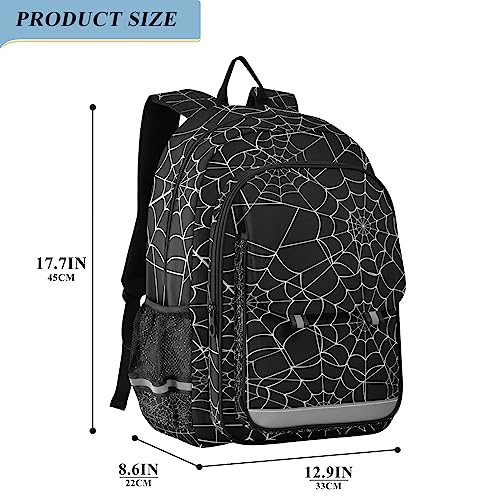 Glaphy Spiderweb Halloween Black Backpack School Bag Lightweight Laptop Backpack Students Travel Daypack with Reflective Stripes