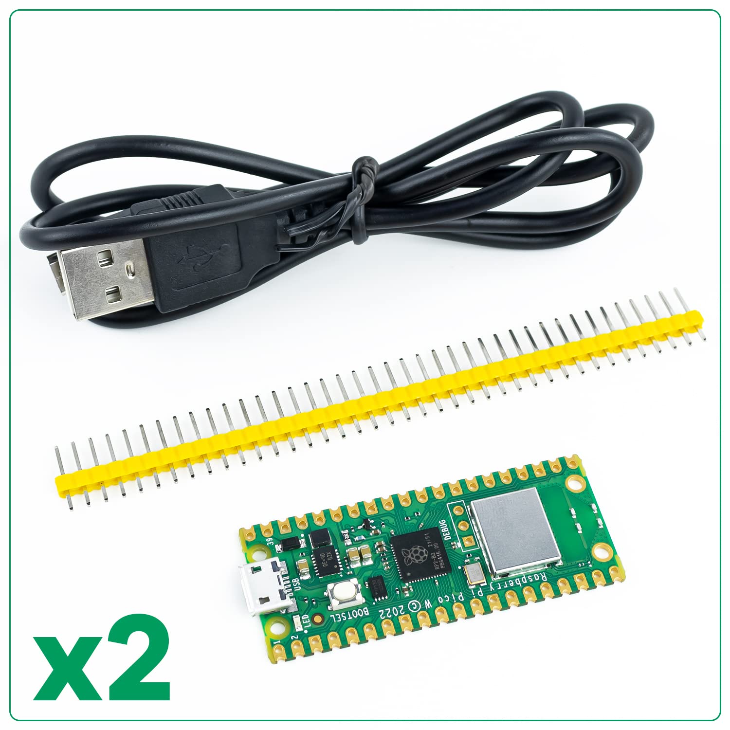 Hosyond 2PCS Raspberry Pi Pico W Wireless WiFi RP2040 Dual-core Microcontroller Development Board with USB Cables/Pin Headers