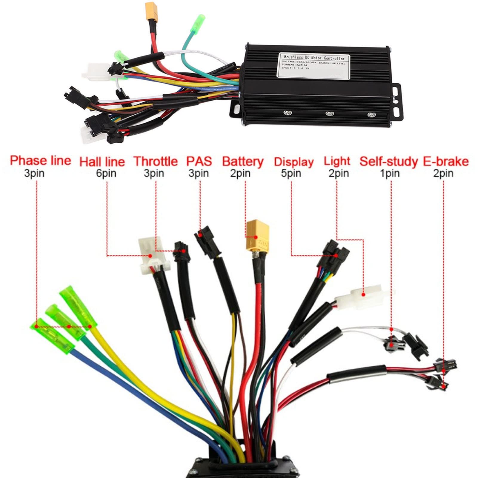 Electric Bike Motor Controller Kit, Electric Motor Controller Good Heat Dissipation LCD Meter 500W 750W 24V 36V 48V for Cyclists for DIY