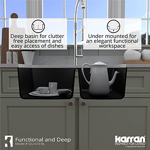 Karran QU-610 Undermount Quartz Composite 32 in. 60/40 Double Bowl Kitchen Sink in Black