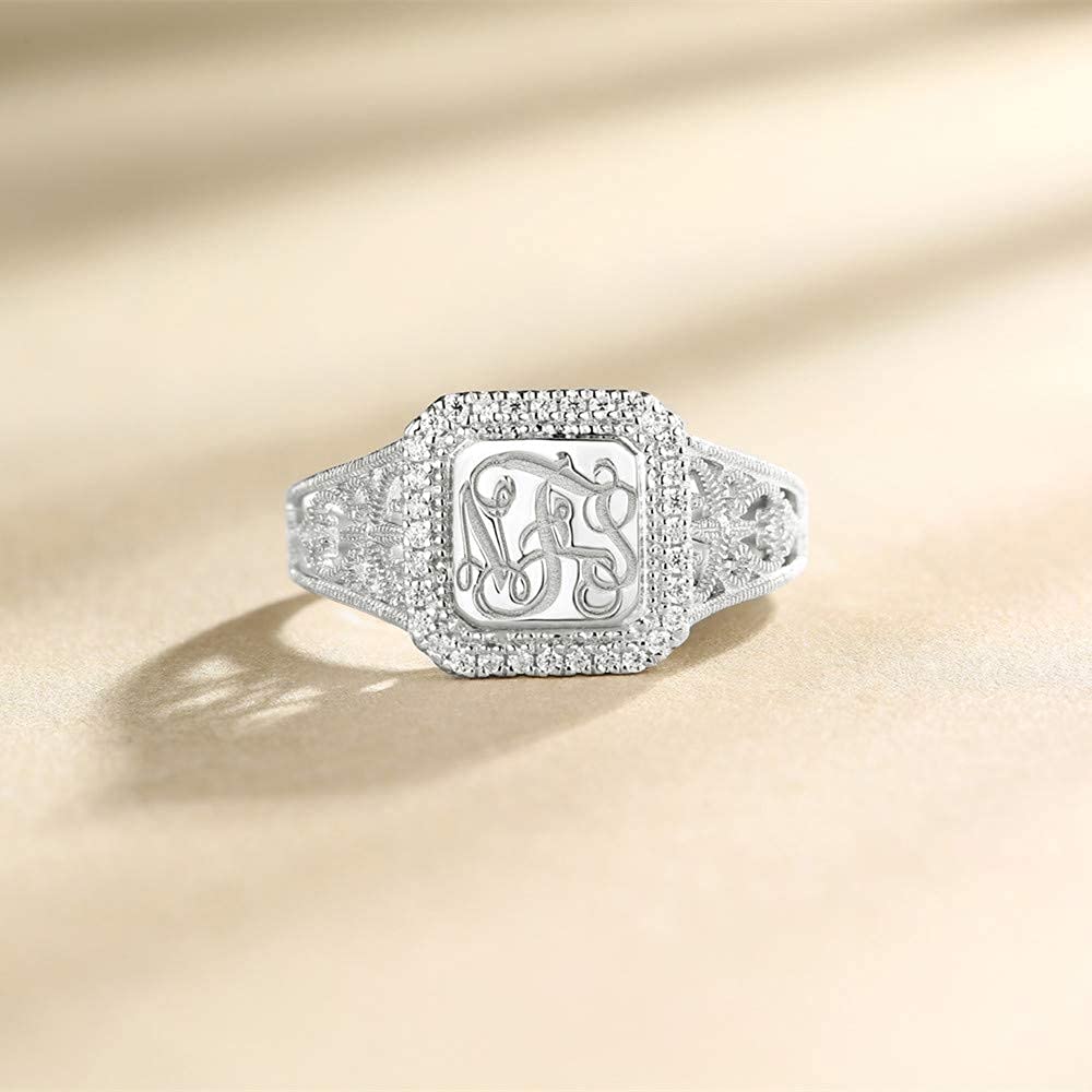GSBSCSM Personalized Monogram Ring Initial Name Promise Ring Custom Wedding Band Engagement Ring Couple Ring Mother's Day Ring Gifts.