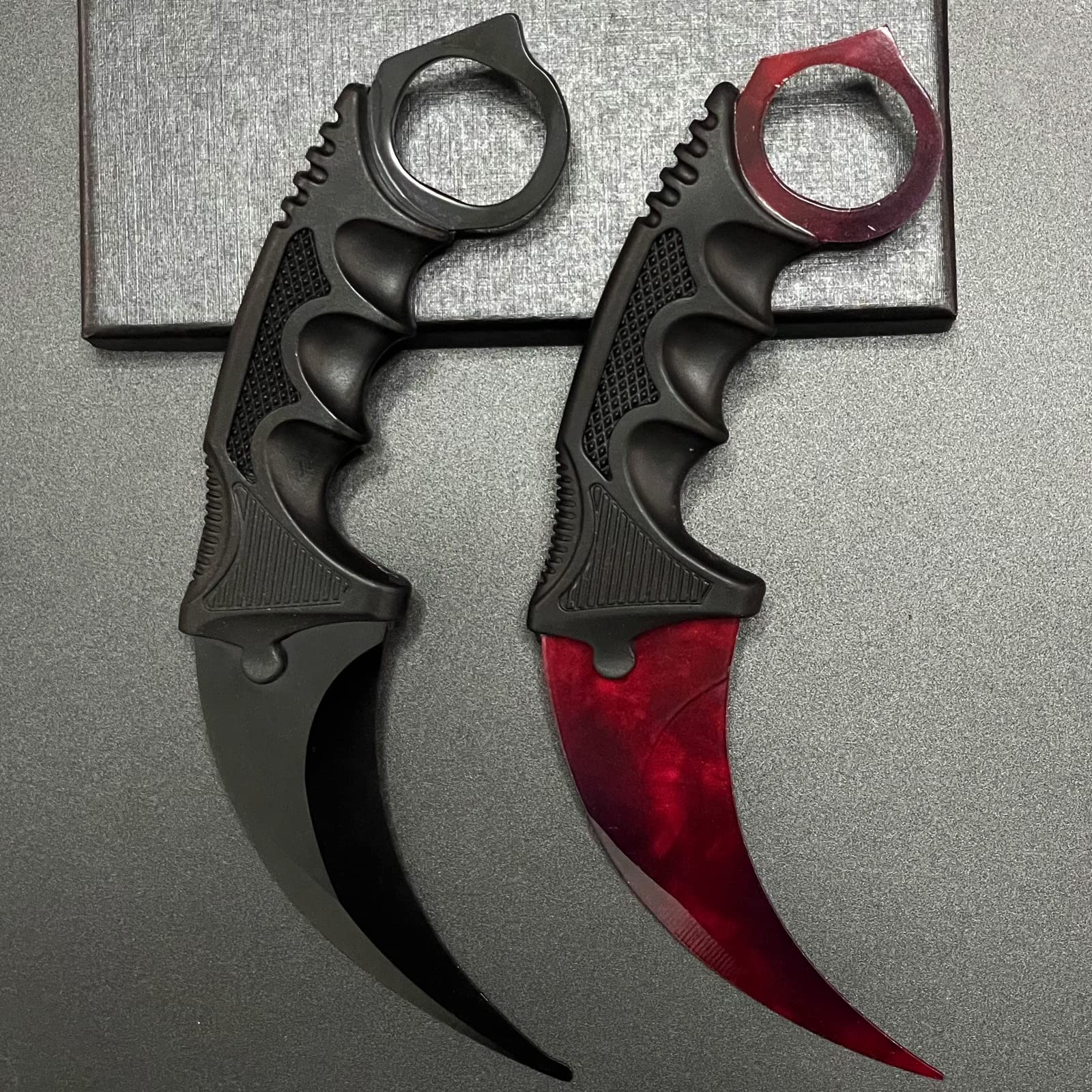 Karambit Knife Trainer Stainless Steel Practice Karambit Knife Fixed Blade Training Karambit Knife with Sheath and Cord Suitable for Hiking, Adventure, Survival and Collection 2 Pieces(Black Red)