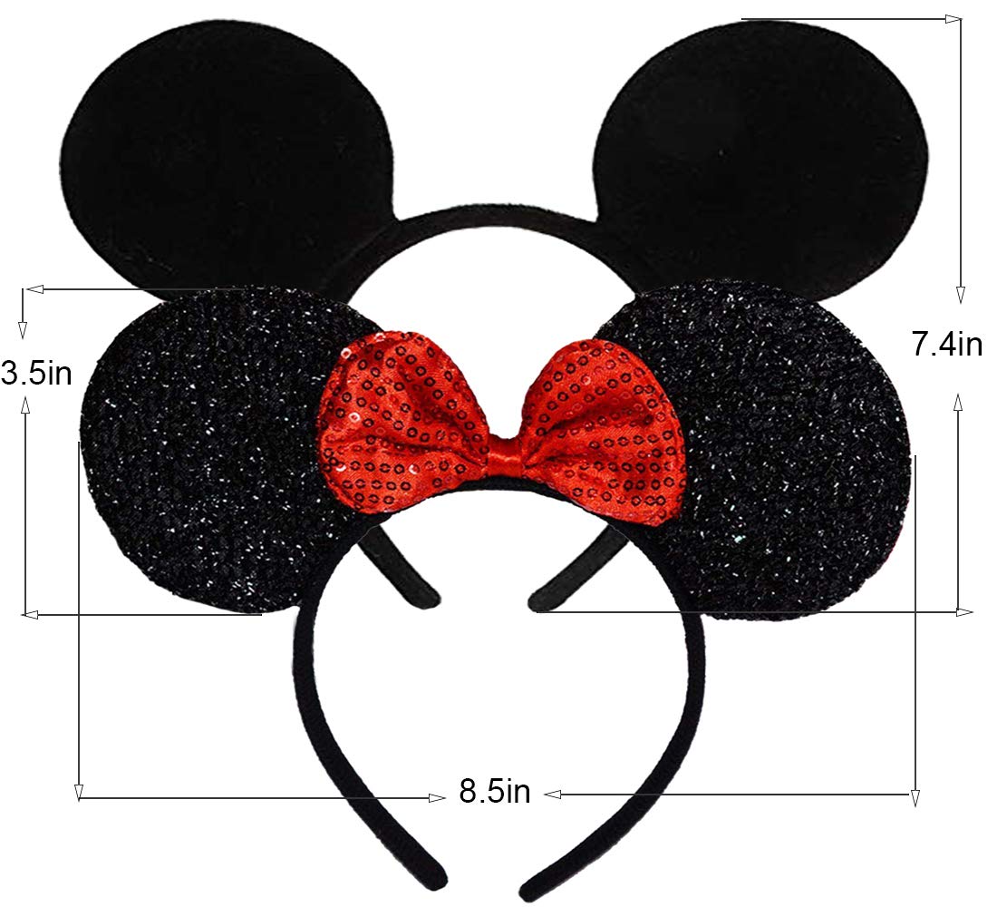 FANYITY Mouse Ears, 2 Pcs Mice Ear Costume Headbands Hair Band for Christmas Party (Red&Black)