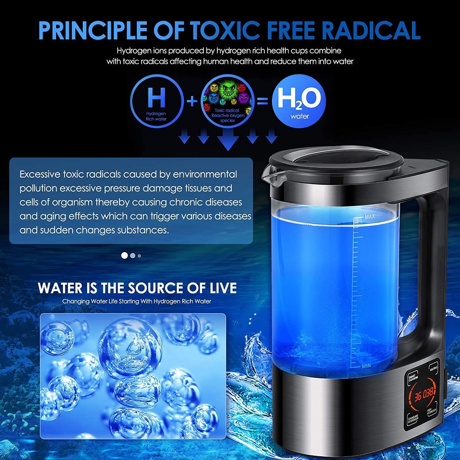 Hydrogen Water Bottle Generator, Portable Hydrogen Water Ionizer Machine, Hydrogen Rich Water Health Cup Gift for Dad Mom