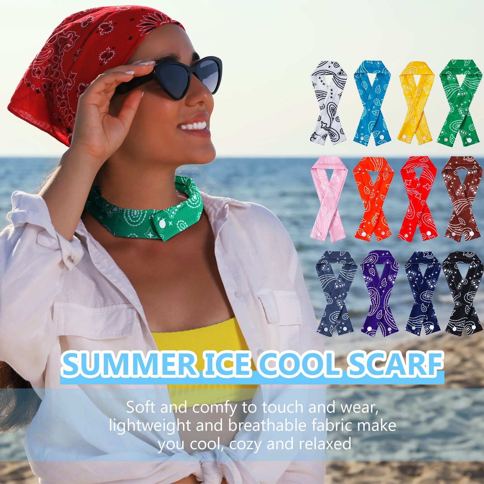 Geyoga 12 Pcs Cooling Neck Wraps Cooler Ice Wrap Scarf Bandanas for Summer Women Men Walking Riding Outdoor(Basic Style)