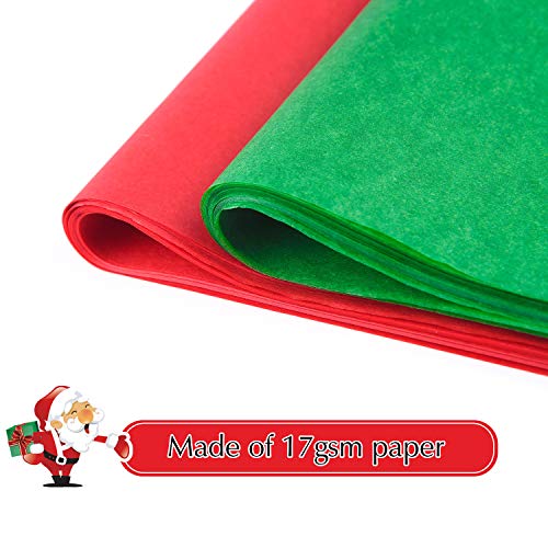 FEPITO 100 Sheets Christmas Tissue Paper Red and Green Gift Wrapping Paper for Xmas Wrapping Presents, DIY Crafts Supplies(14 x 20 Inch)