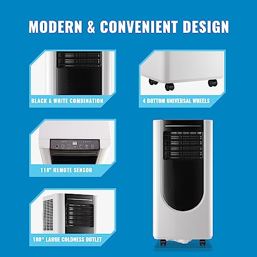 Portable Air Conditioner WANAI 8,000 BTU ASHARE Portable AC Unit, Built-in Dehumidifier & Fan Mode, Remote Control and Window Installation Kit Included, LED Display, for Home Office Garage Business
