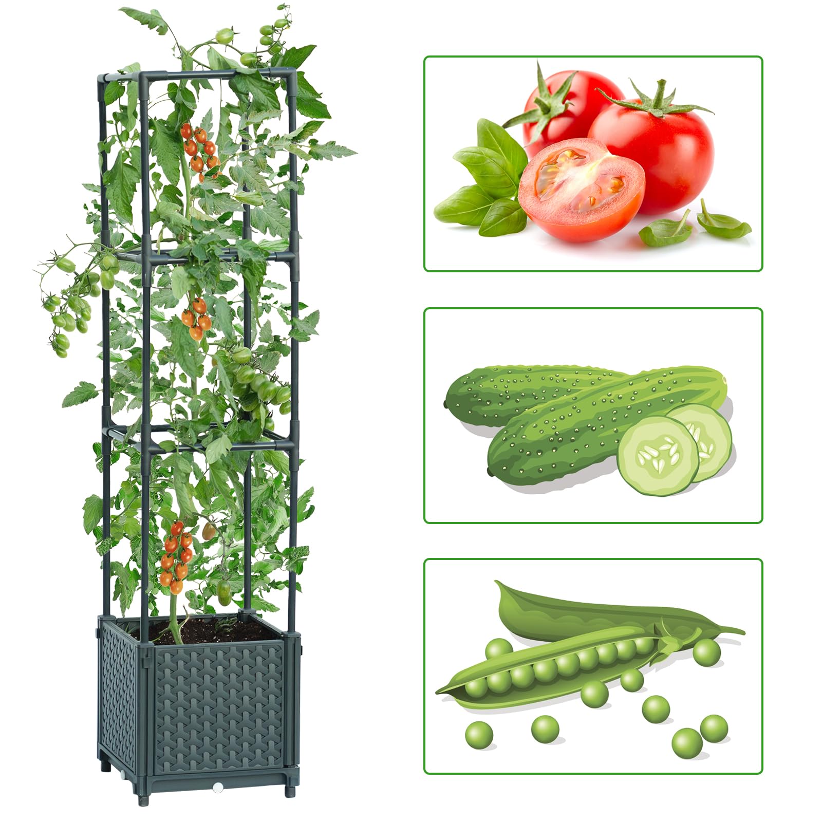 LINEX Raised Garden Bed Planter Box with Trellis, 41.3β Tomato Planters for Climbing Plants Vegetable Vine Flowers Outdoor Patio, Tomatoes Cage w/Self-Watering