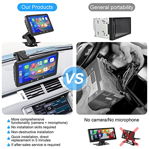 Portable Apple Carplay,Wireless Carplay and Android Auto,7'' Touch Screen Car Stereo,Car Radio with Backup Camera,Wireless AirPlay,Mirror Link,Bluetooth 5.0 Handsfree/FM/AUX/MIC/USB/TF