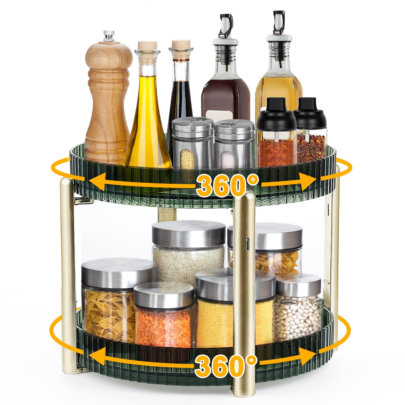 Grathia 2 Tier Spice Rack Organizer for Kitchen, 11 Inch Spice Rack Organizer for Cabinet with Non-Slip Pad, Turntable Seasoning Organizer for Pantry Countertop Organization and Storage (Green)