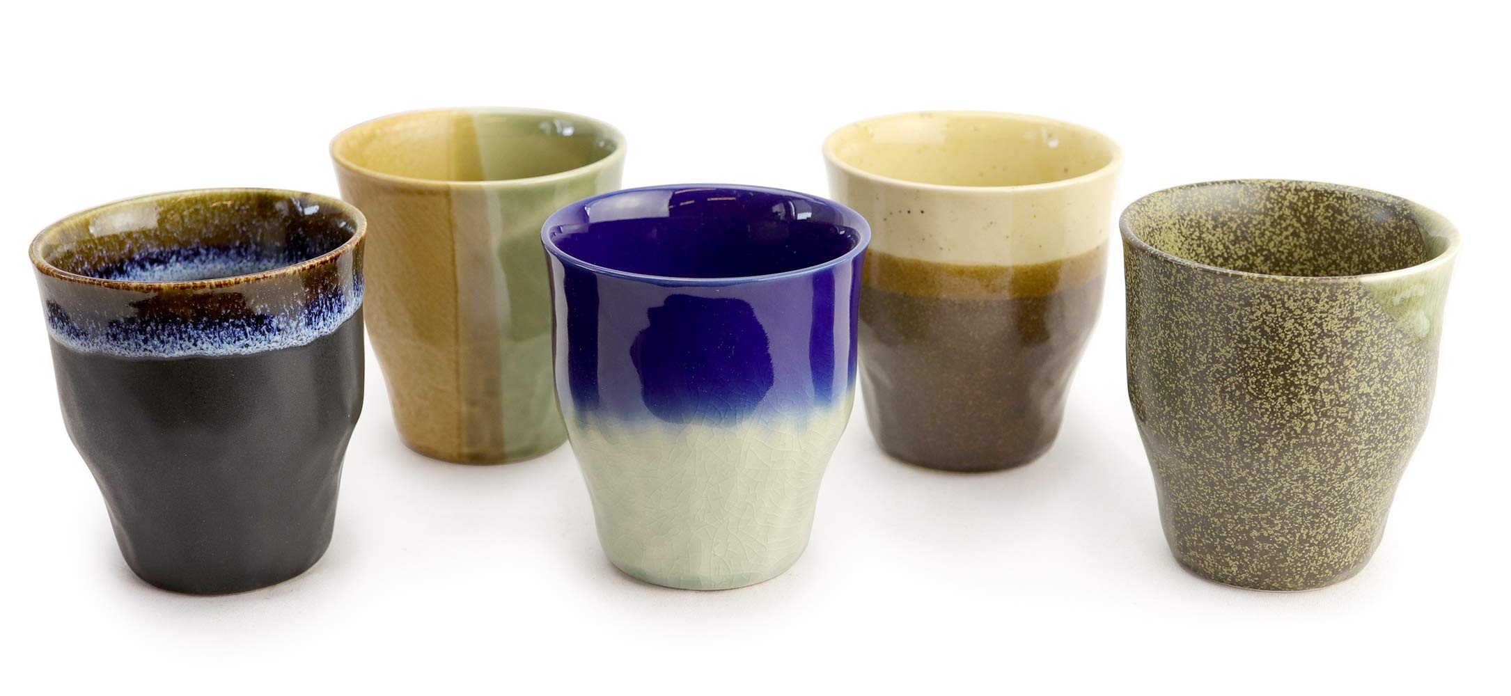 Hinomaru Collection Authentic Japanese Minoyaki Porcelain Tea Cups Set of 5 Traditional Earthenware Glazed Decorative Sushi Teacups Made in Japan