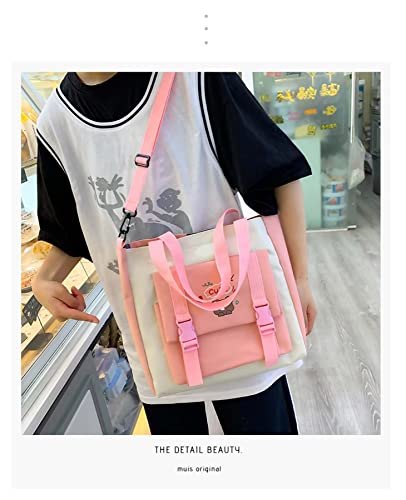 MOJIDUO 5Pcs Set Kawaii Backpack with cute plush Pendants & Badge,19 gallon capacity School Bag Cute Aesthetic Backpack