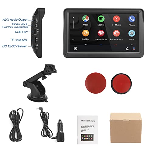 Portable Car Stereo with Wireless Apple Carplay and Android Auto - 7" Touchscreen Car Radio with Bluetooth | Mirror Link | Dash or Windshield Mounted