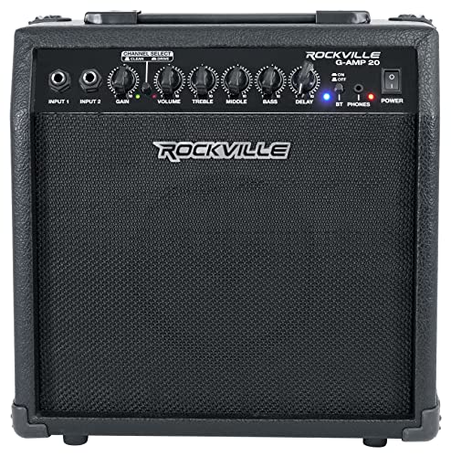 Rockville G 20 Watt Guitar Amplifier Dual Input Combo Amp Bluetooth/Delay, Black