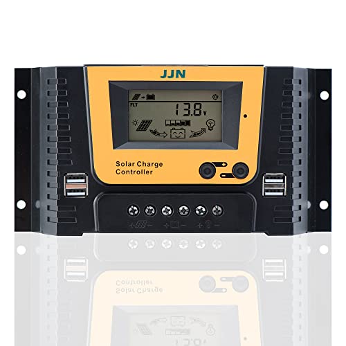 JJN 30A Solar Charge Controller 12V/24V/36V/48V Solar Panel Regulator with Adjustable LCD Display Dual USB Port Timer Setting PWM Auto Parameter