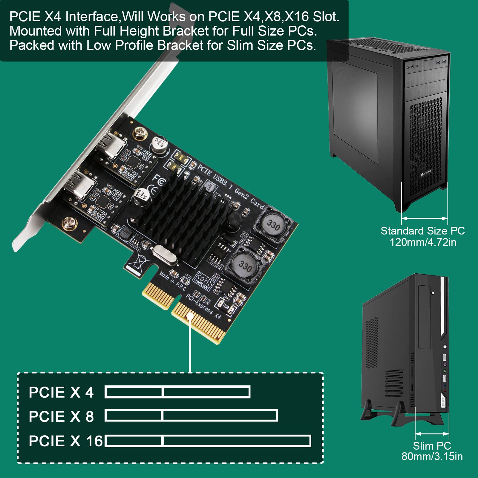 FebSmart 2X 10Gbps Max Speed USB-C Ports PCIE USB 3.1 GEN 2 Expansion Card for Windows, MAC OS and Linux PCs, Built in FebSmart Self-Powered Technology, No Need Additional Power Supply (FS-C2-Pro)