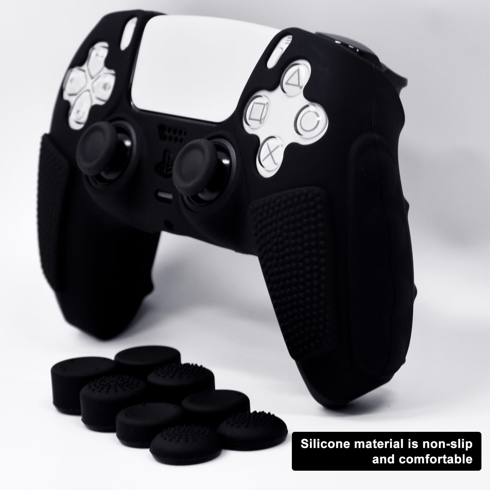 HLRAO Laser Engraved Dragon Silicone Case Skin Case (Radiation) for PS5 Controllers x 1 with Laser Dragon Thumb Grips x 2.