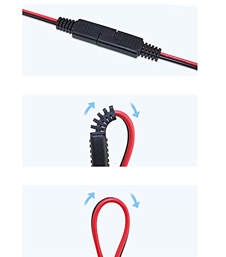 Halokny SAE Double Head with Dustproof and Waterproof Cover SAE Extension Cable, SAE Conversion Wirel 14AWG for SAE Plug of Automobile and Solar Panel (3Ft / 1M)