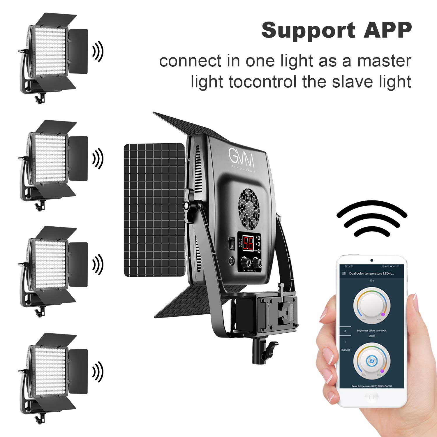 GVM 900D LED Video Light,Dimmable Bi-Color and Stand video Lighting Kit, APP Intelligent Control System, CRI97,3200-5600K fo YouTube Studio Photography, Outdoor Video Shooting Lighting (2 Packs)
