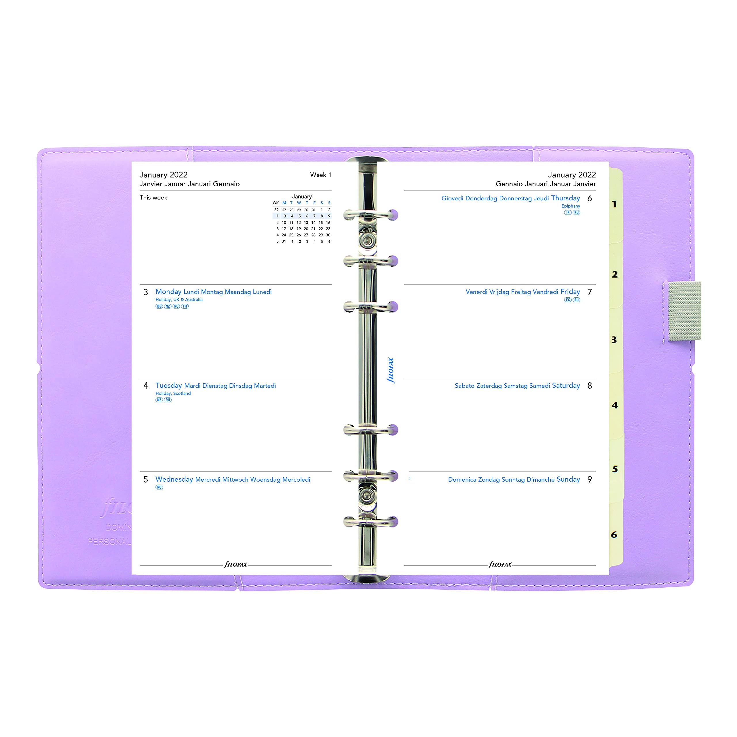 Filofax Domino Soft Organizer, Personal Size, Orchid - Leather-Look, Soft Tactile Cover, Six Rings, Week-to-View Calendar Diary, Multilingual, 2022 (C022607-22)