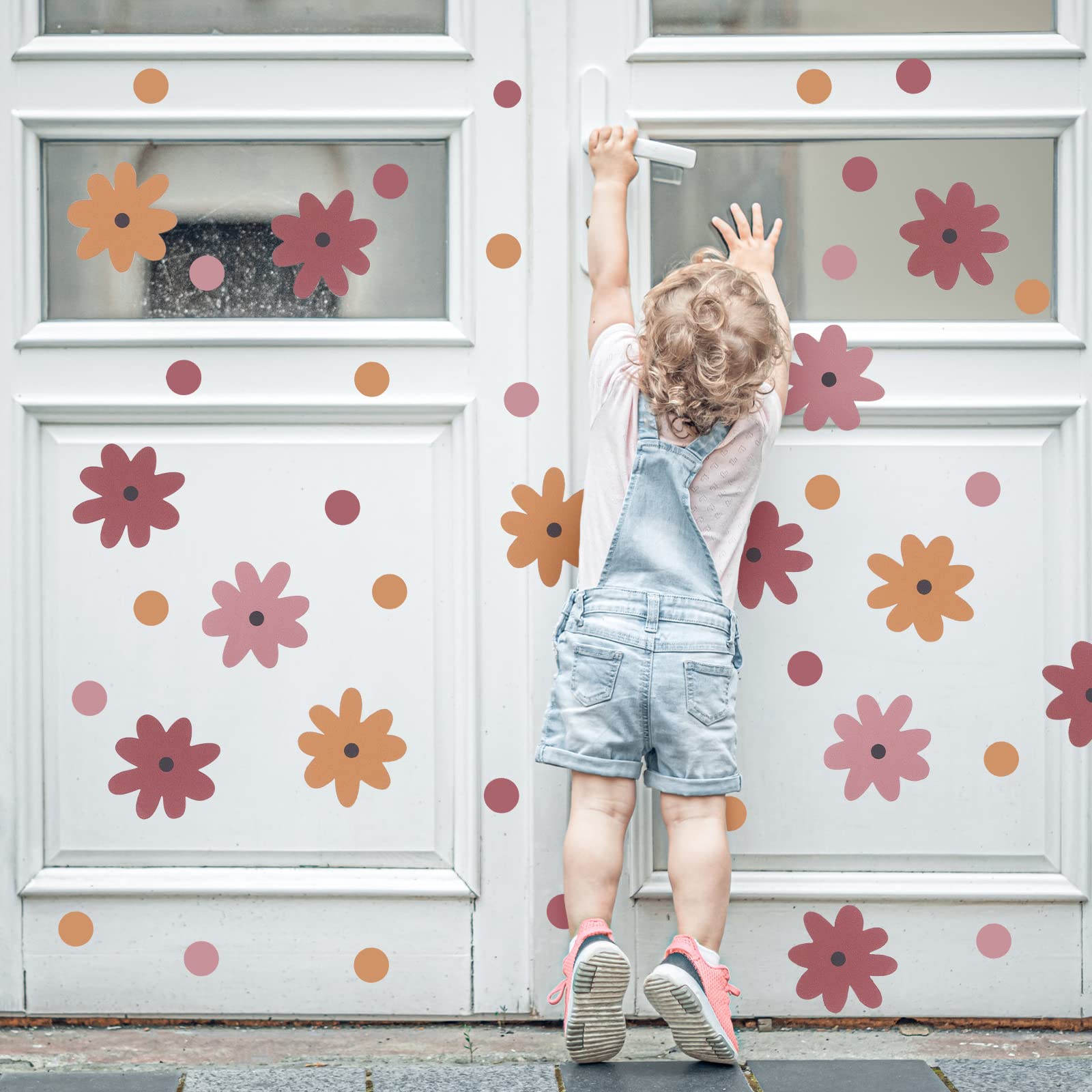 Jecery 135 Pcs Daisy Wall Decals Flower Wall Stickers Floral Wall Decals Boho Wall Stickers for Kids Nursery Bedroom Living