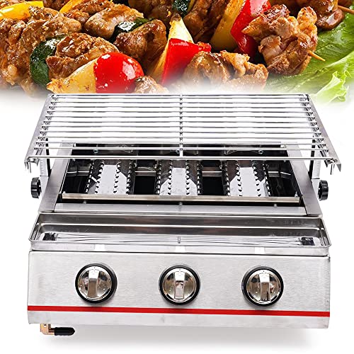 Portable Gas Grill, 2/3-Burner LPG Gas BBQ Grills Tabletop Smokeless Outdoor Barbecue Cooker, 2800Pa Propane Burners - Adjustable Height|2/30,000 BTU (3 Burner)