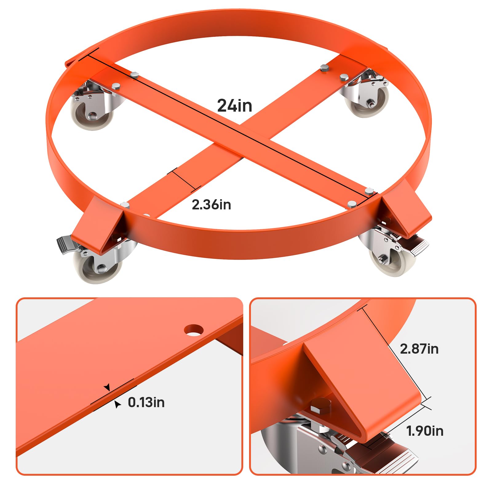 KYBOLT 55 Gallon Drum Dolly, 2 PCS Heavy Duty Barrel Dolly with Steel Frame 4 Swivel Casters Wheel, 1000 LBS Capacity, for Warehouse Drum Handling