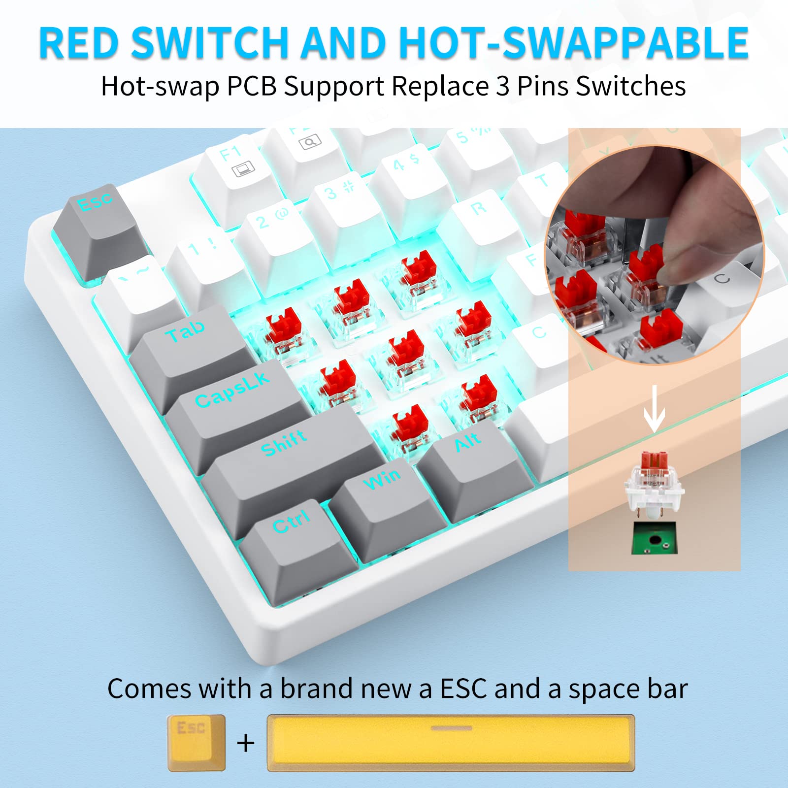 HUO JI E-YOOSO Z-87 Mechanical Gaming Keyboard 87 Key LED Backlit Wired with Anti-Dust Proof Switches Tenkeyness for Windows PC (Red Switches,White and Grey)