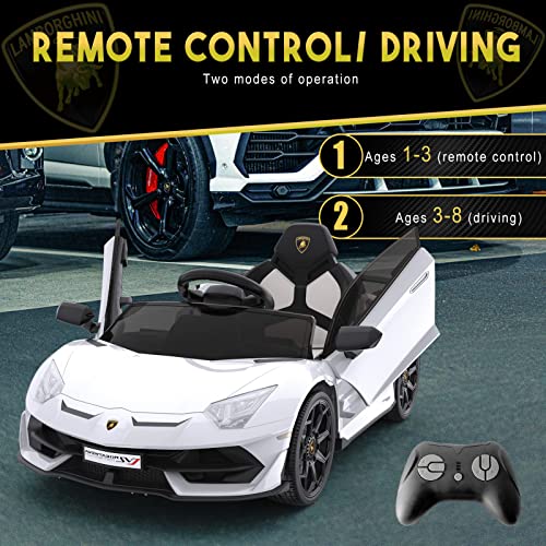 Hetoy Ride on Car for Kids 12V Licensed Lamborghini Electric Vehicles Battery Powered Sports Car with Control, 2 Speeds, Sound System, LED Headlights and Hydraulic Doors