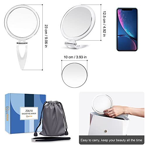 MIYADIVA 25X Magnifying Mirror with Handle,5In Double Sided 1X/25X Magnifying Makeup Mirror,Travel Magnifying Makeup Mirror,Perfect for Blemish/Blackhead Remover