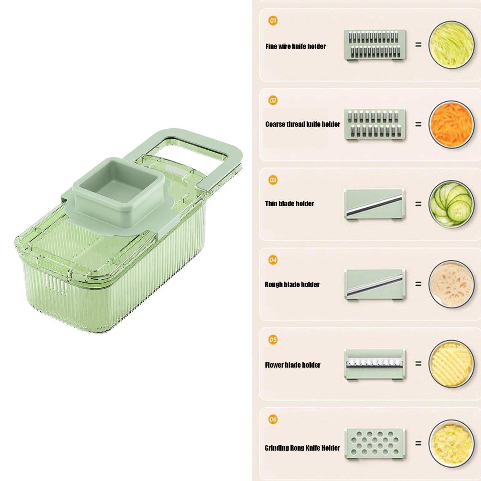 Generic Versatile Multifunctional Grater with Six Cutting Tools, Round Vegetable Chopper. Comes with a Container, Useful Food Chopper, Efficient Vegetable Chopper with Container (A), 11.8×4.72×4.33In
