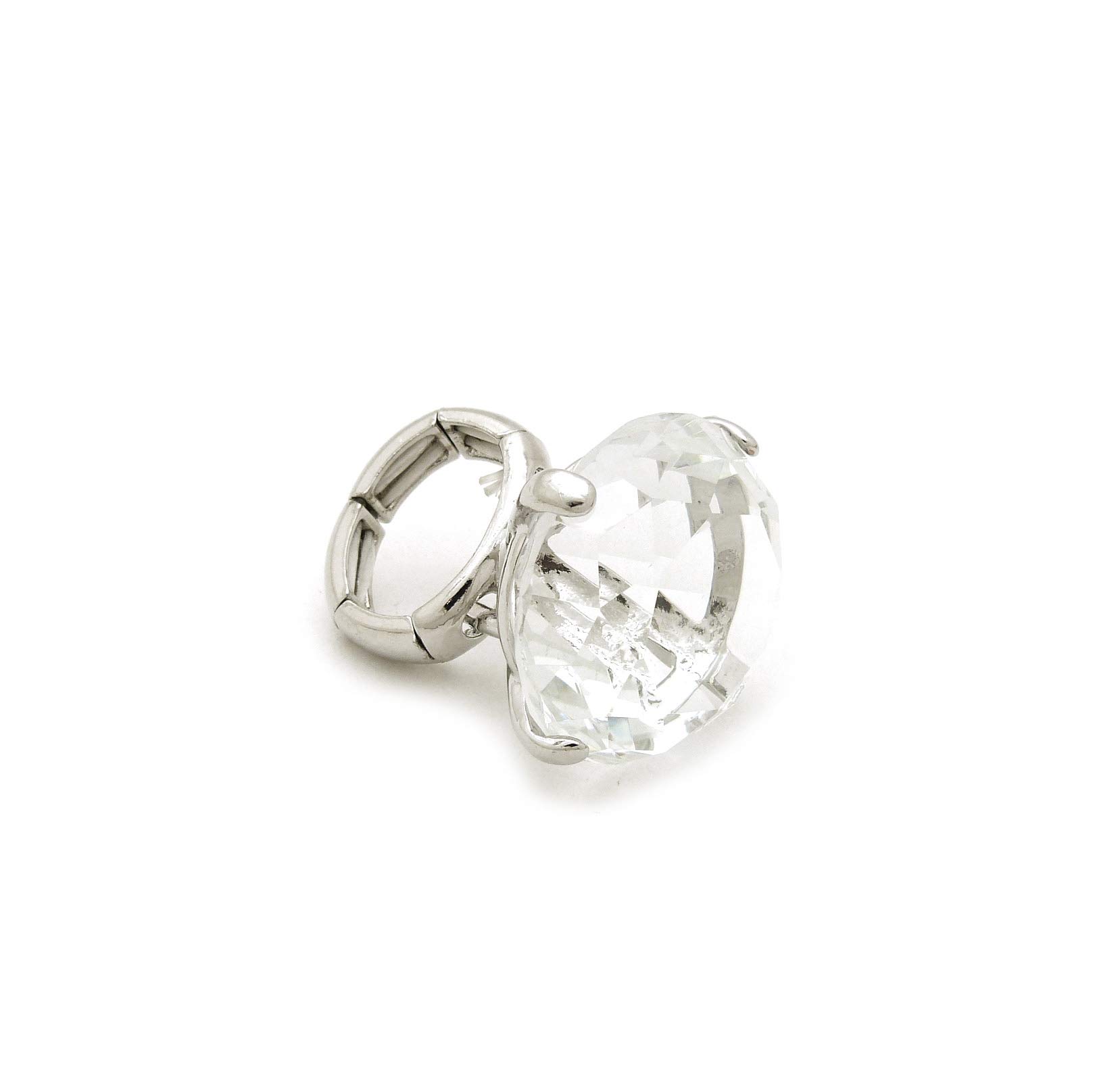 Fashion 21 Women's Extra Big Crystal Colorful Stone Stretch Ring (Silver Clear)