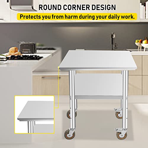 Karpevta Stainless Steel Work Table 24x12 inch Outdoor Prep Table Stainless Steel Prep Table Commercial Kitchen Table with Adjustable Under Shelf for Home,Restaurant and Hotel