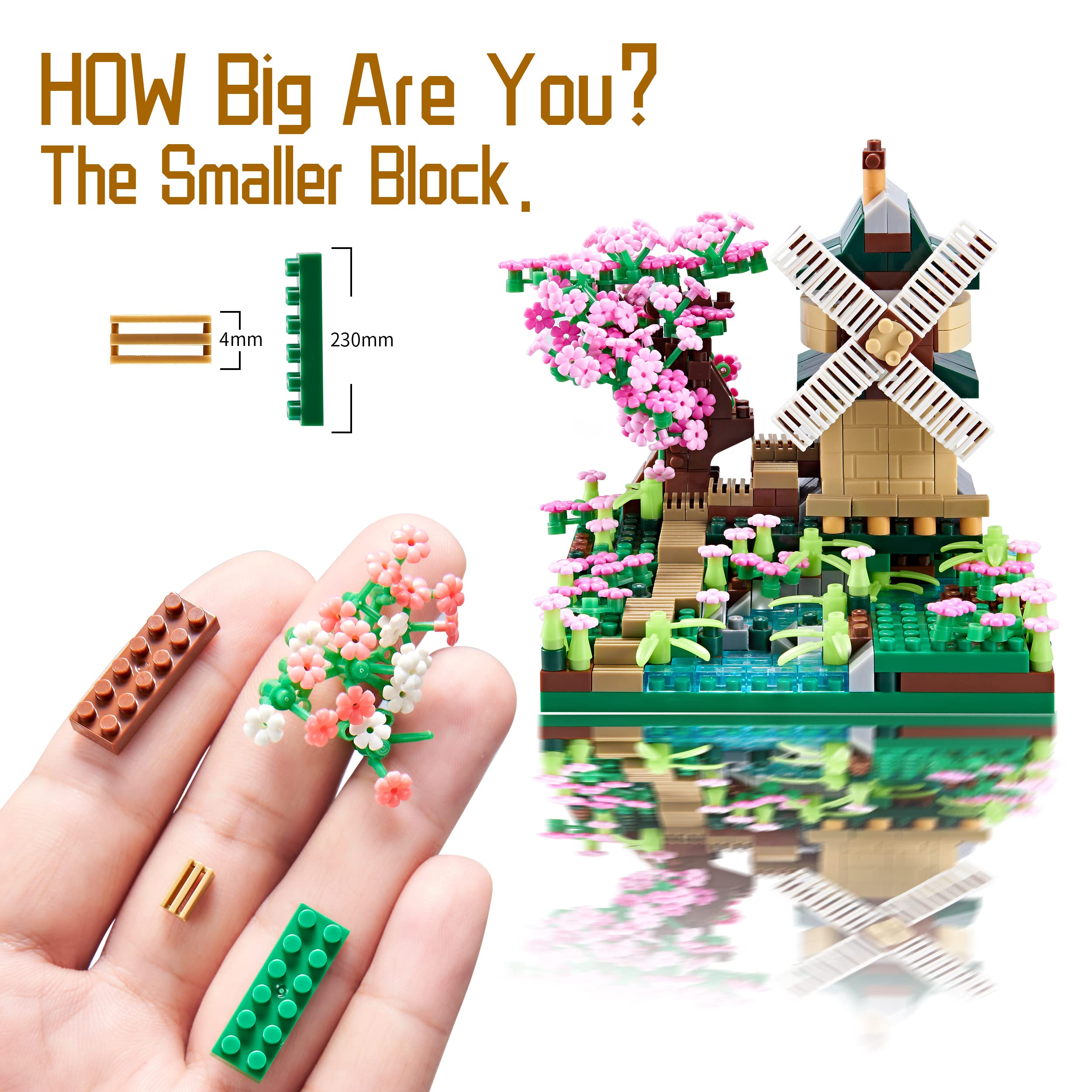 JXRLMB Architecture River Windmill Tree Cute Micro Mini Building Blocks Sets Trees Flowers for Girls, Idea Cherry Blossom Present Toy Model Kit 600+ pcs