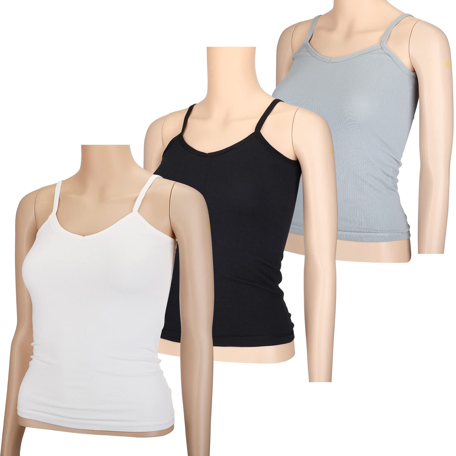 Geyoga 6 Pcs Womens Thermal Tank Top Fleece Lined Underwear Cami Tank Top (M) Black, White, Gray