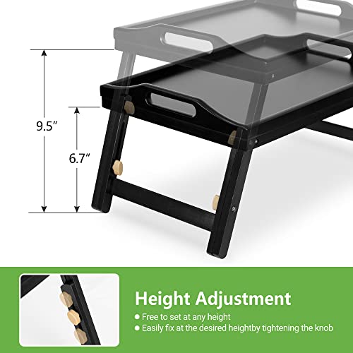 Mayyol Breakfast Bed Tray for Eating - Height Adjustable Raised Food Table - Bamboo Serving Tray on Lap Sofa - Portable Snack Platter with Folding Legs Ideal for Bedroom, Picnic - Black