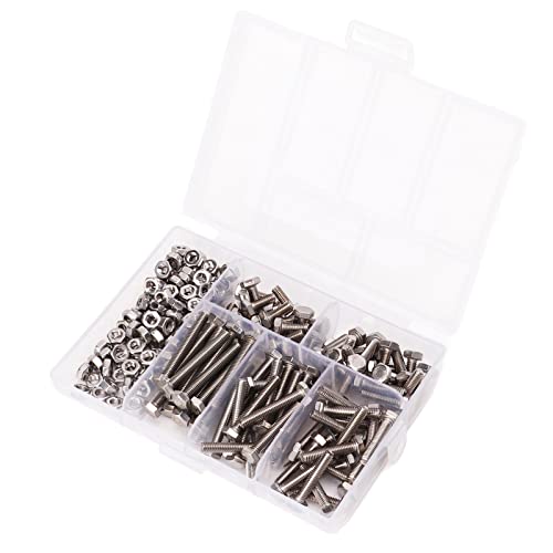 Hex Bolts Screw, Clear Thread Anti Oxidation 200PCS Uniform Pitch Heavy Duty Bolts Kit M4 with Storage Box for Machinery