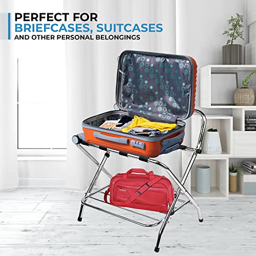 USTECH Luggage Rack 2 Shelf X-Shape DIY with Nylon Straps and High Back Support | Durable Suitcase Rack for Guest Room, Bedroom, Entryway | Heavy Duty, Foldable Luggage Rack Stand for Suitcases