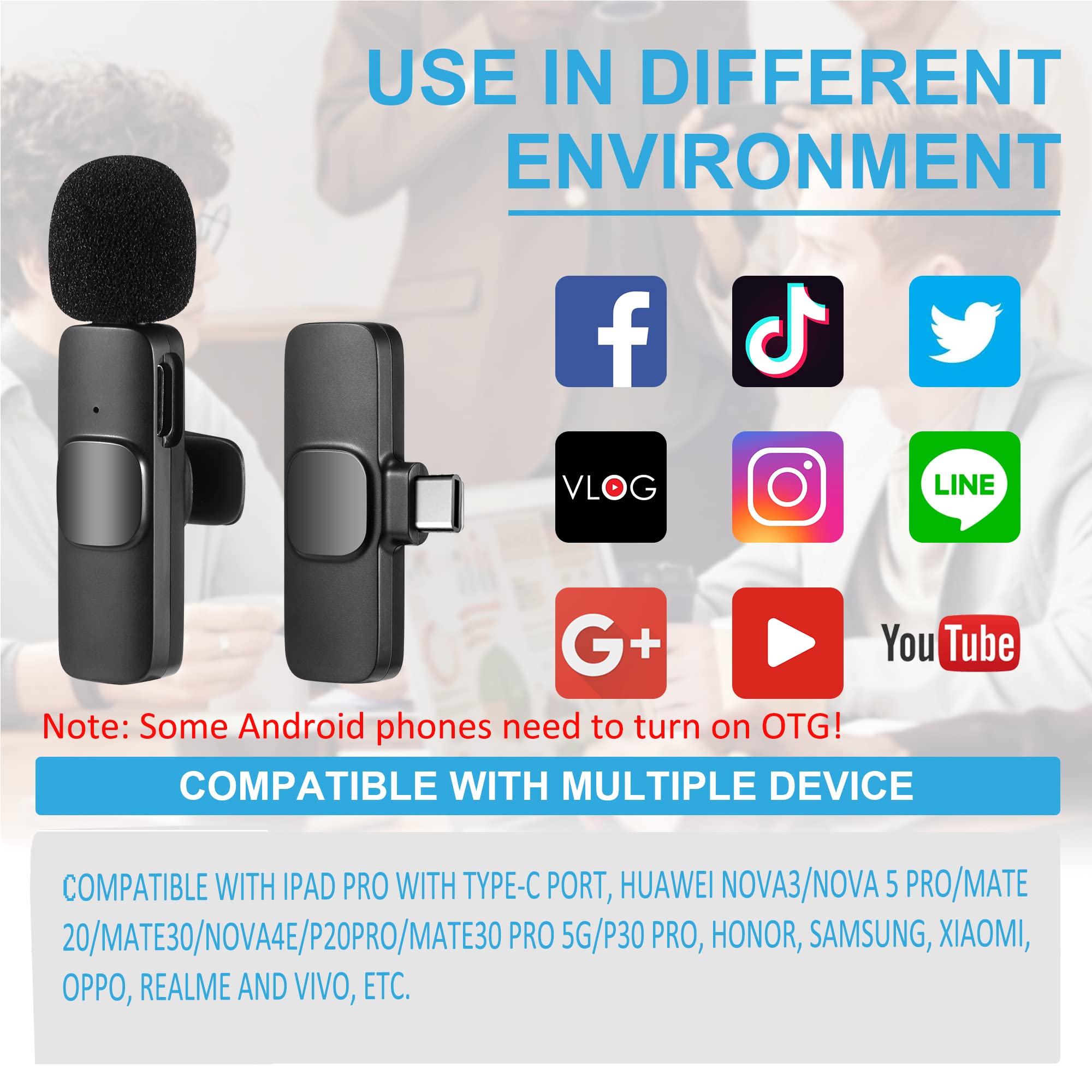 HMKCH Wireless Lavalier Microphone for phone(USB C), Plug-Play Wireless Mic for Recording, Live Streaming, YouTube, TikTok, Facebook, Noise Reduction/No APP & Bluetooth Needed